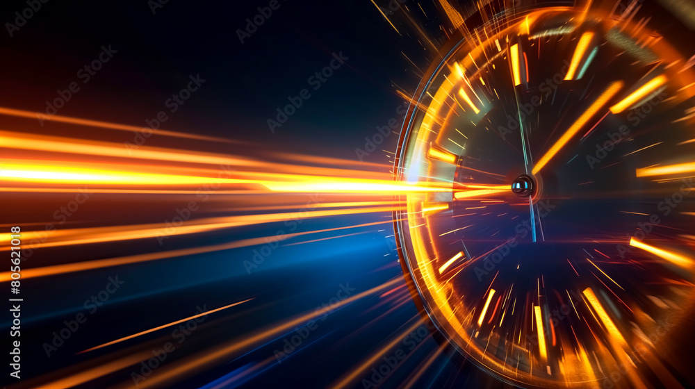dynamic clock face with radiant speed light trails with concept of time ...