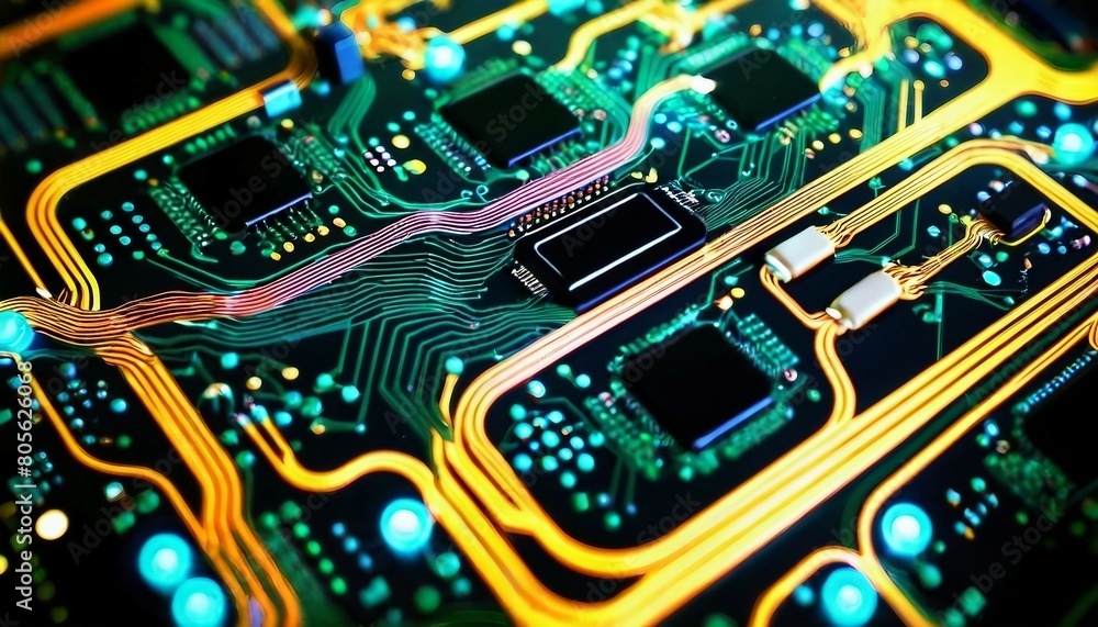 Abstract circuit board background with digital components and ...