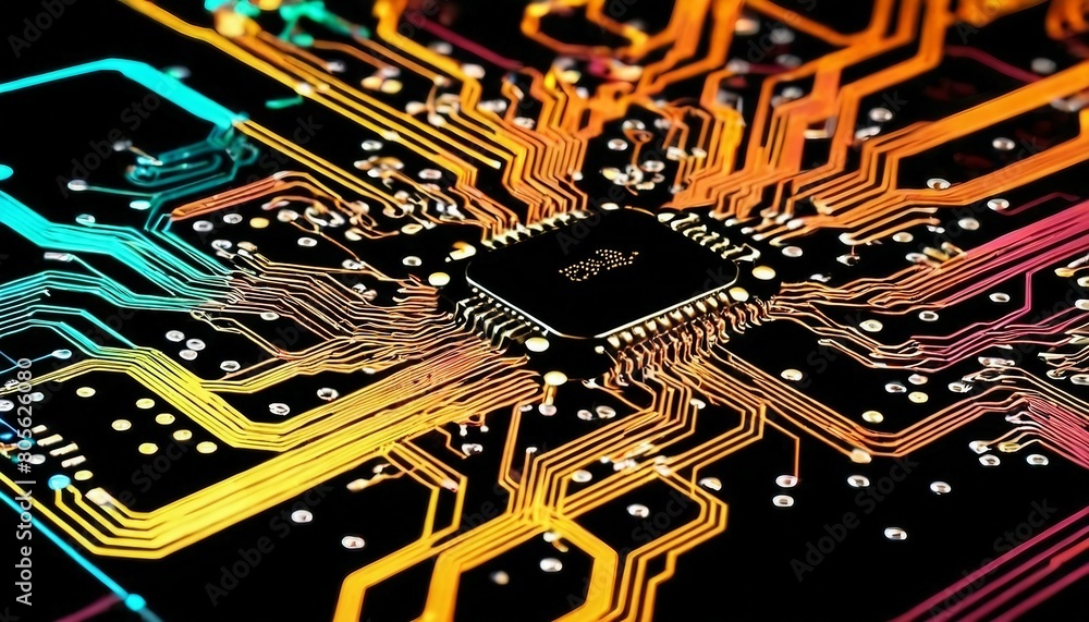 Abstract circuit board background with digital components and ...