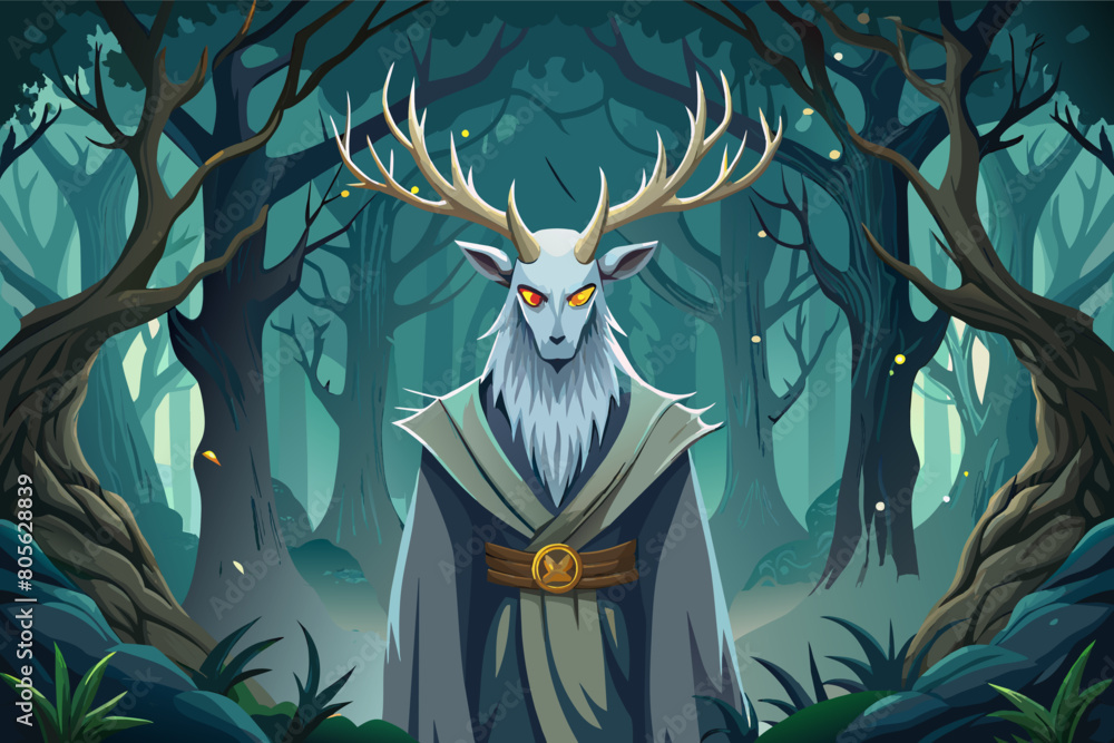 Illustration of a mystical deer with a humanoid posture, standing ...