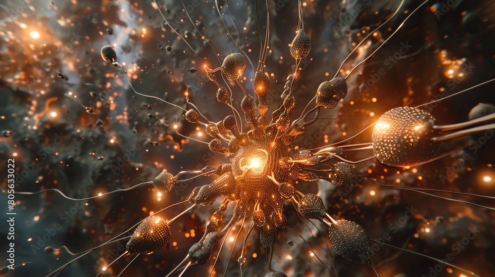 Capture the intricate details of neural implants merging with the brain ...