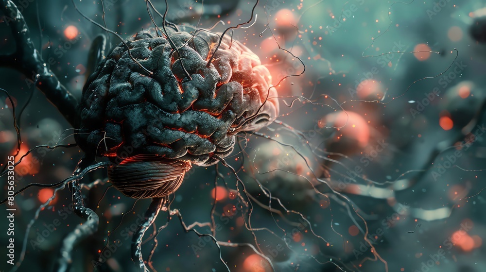 Capture the intricate details of neural implants merging with the brain ...