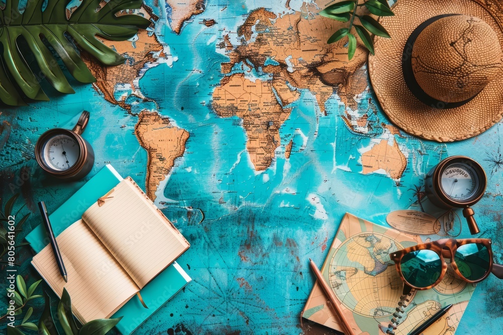 Featuring a creative flat lay template of world maps and travel ...