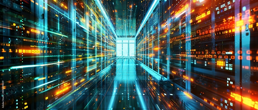 Data center rack server on server room, server room security, data ...