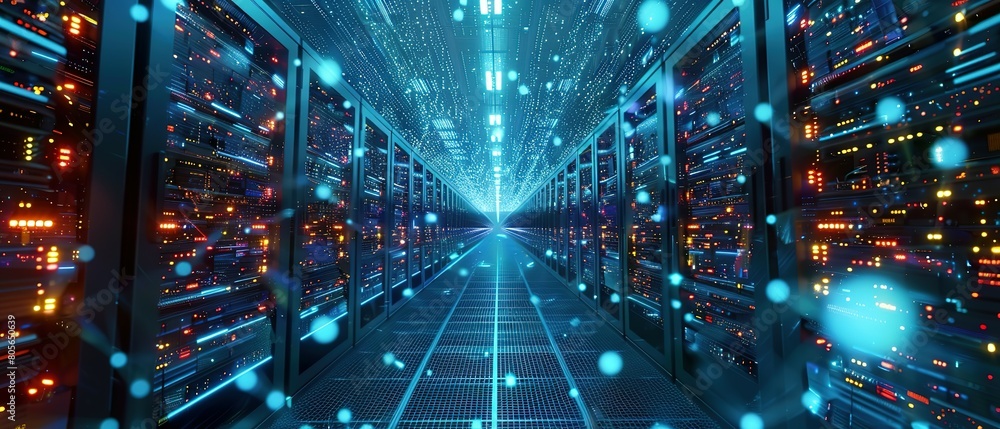 Data center rack server on server room, server room security, data ...