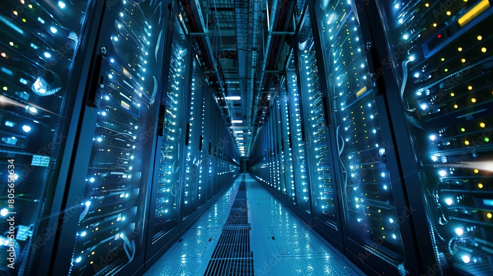 Data center rack server on server room, server room security, data ...