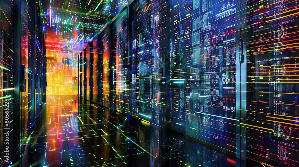 Data center rack server on server room, server room security, data ...