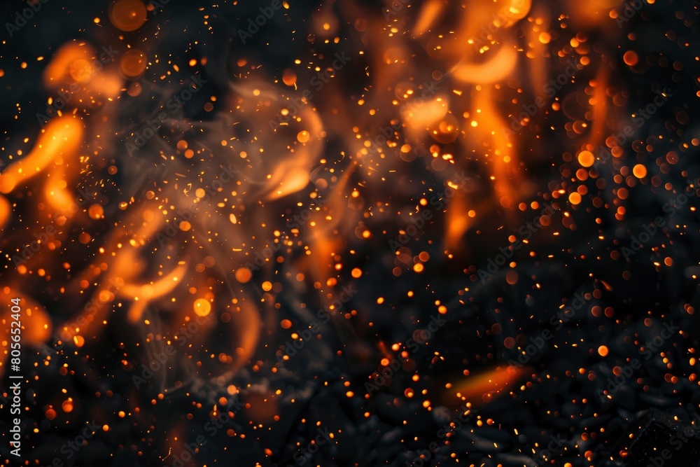 Fire embers particles over black background. Fire sparks background ...