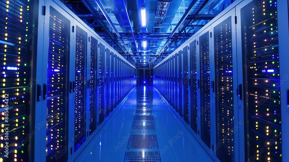 Data center rack server on server room, server room security, data ...