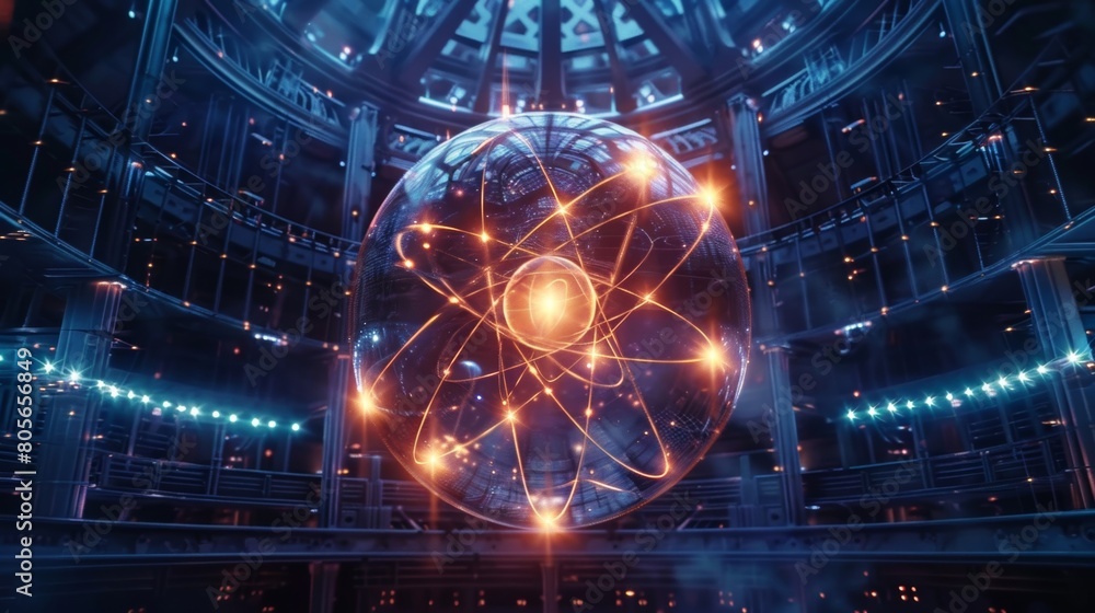 Inside the main dome of the Electron Cloud Observatory a large glowing ...