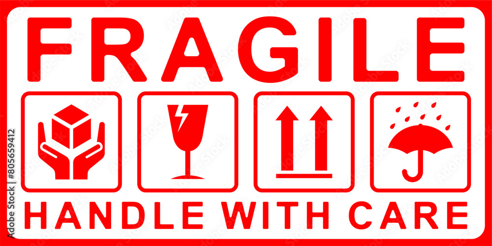 Plakát Fragile package icons set, handle with care logistics and ...
