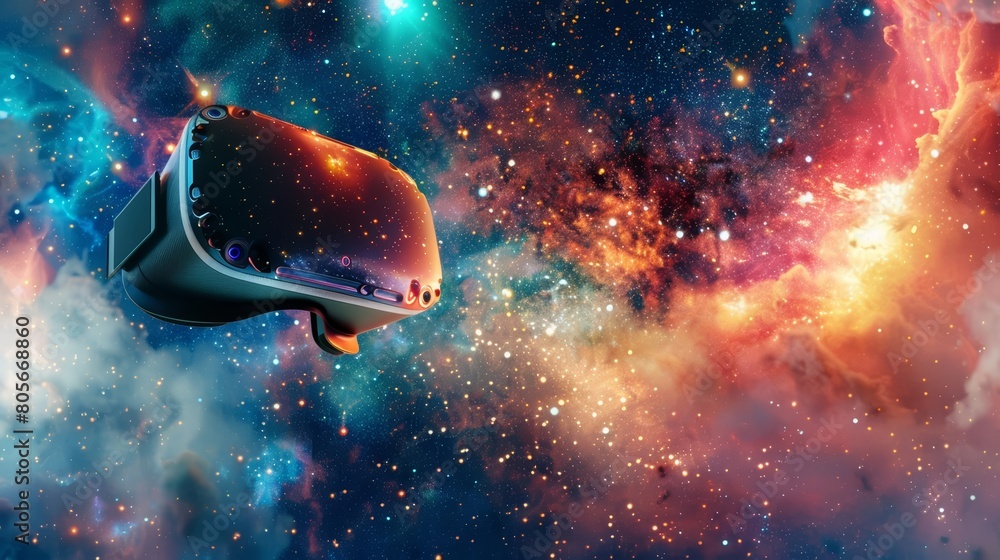A virtual reality headset displays a cosmic energy simulation ...