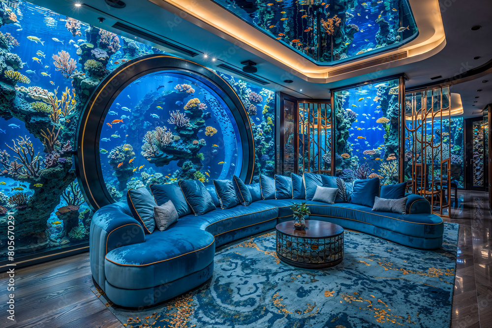 Underwater home interior design, mansion, marine sea theme, fantasy ...