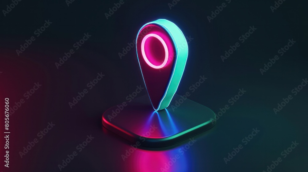 3D isometric illustration of a floating Location Pin icon in a dark ...