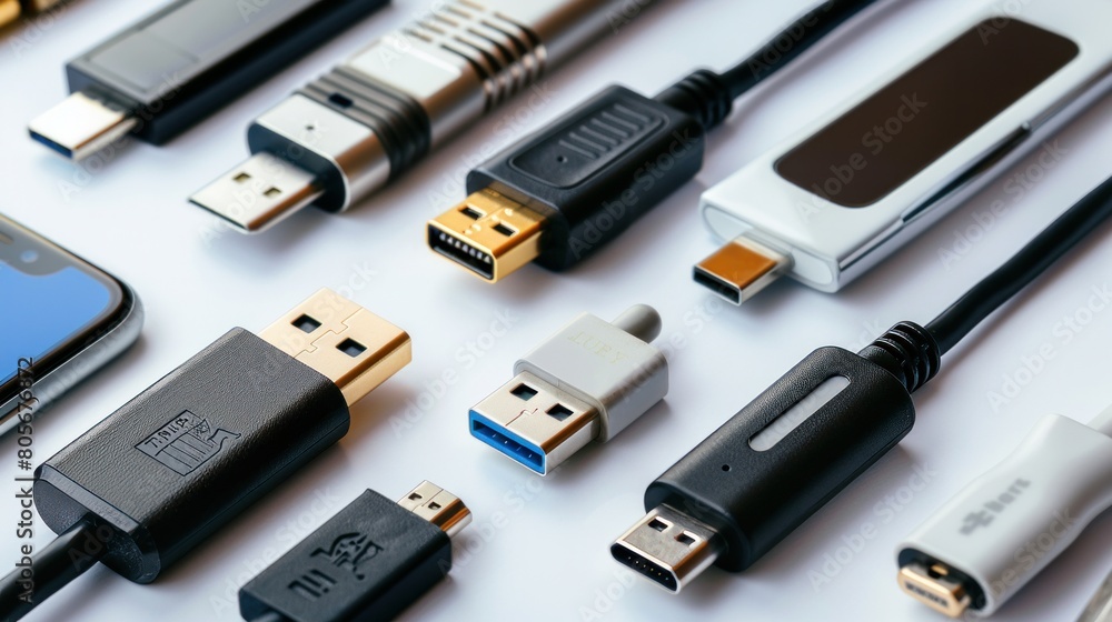 able and USB, Type-C, Micro USB, and Lightning connector isolated on a ...