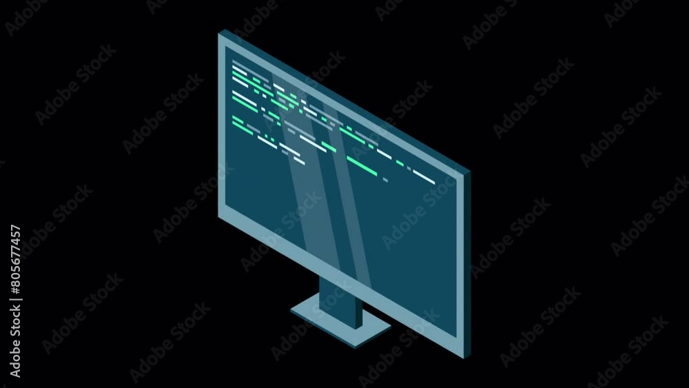 Isometric monitor animation. Computer monitor isometric desktop. Modern monitor. 4K video ...