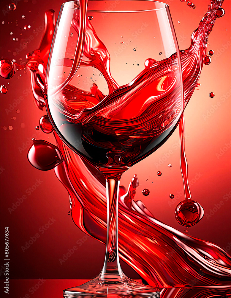 Red wine glass design, captured in the middle of the splash, with ...