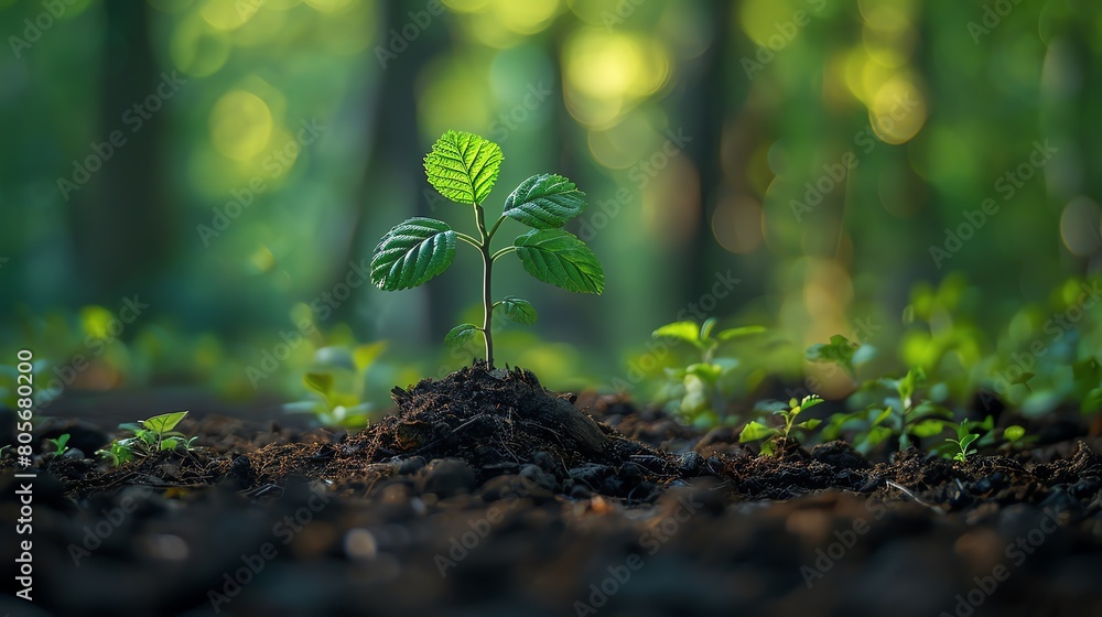 Oak tree sapling in a forest clearing, hopeful symbol of growth and ...
