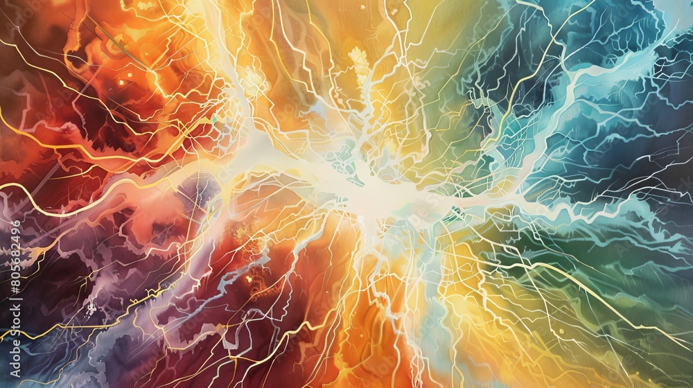 Dynamic watercolor showing a zoomed-in view of the charging process ...