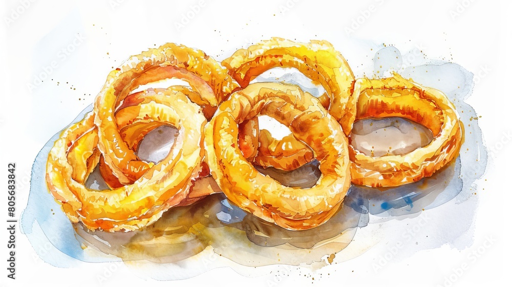 Watercolor illustration focusing on the delicate, crispy layers of ...