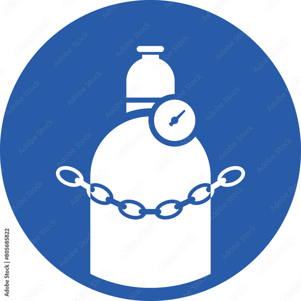 Isolated blue round chain locked high pressure gas tank, fall ...