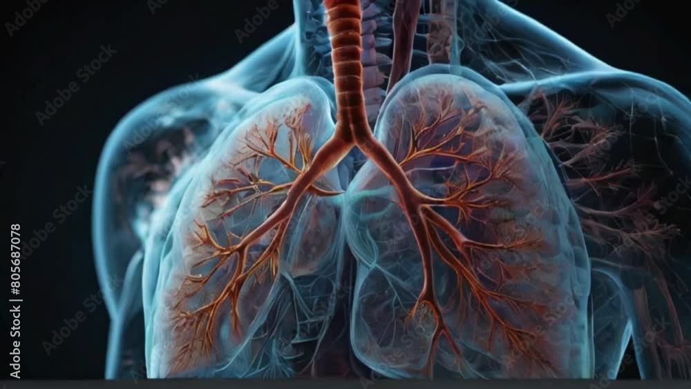 Human Respiratory System Anatomy Transparent Body with highlighted ...