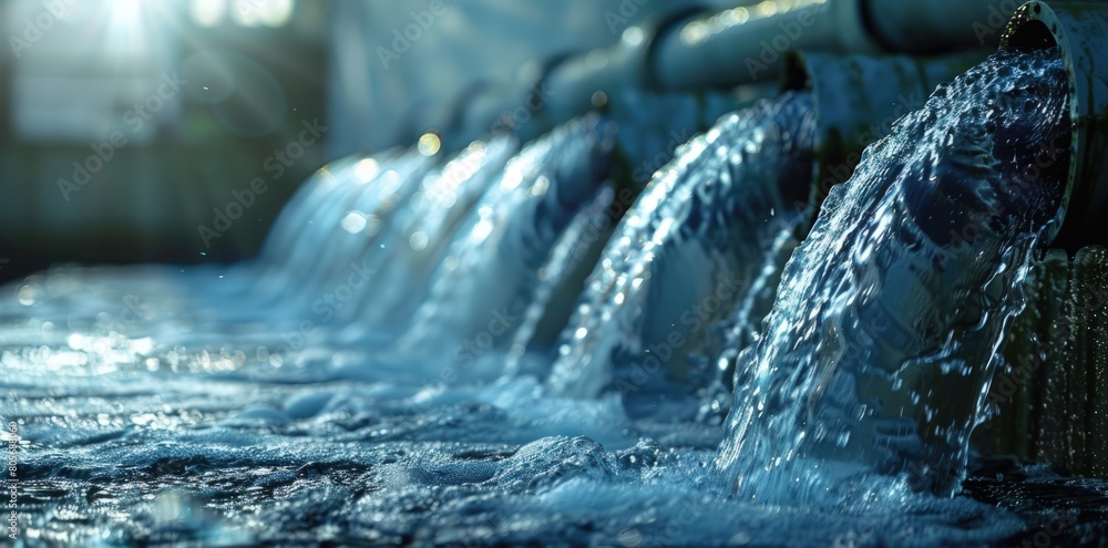 Water flowing out of a pipe from a water treatment. Generate AI image ...