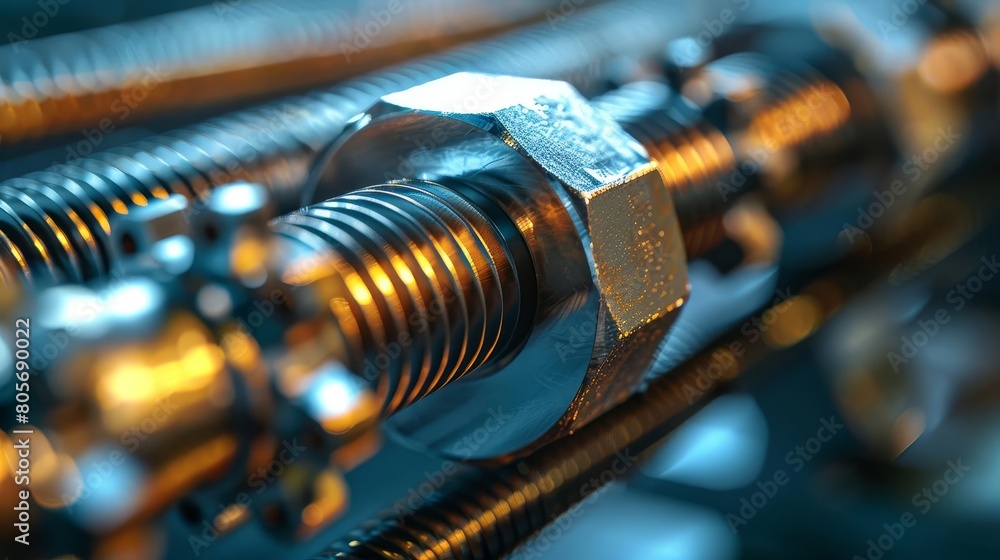 A detailed look at the threading of a bolt, with a soft, expansive ...