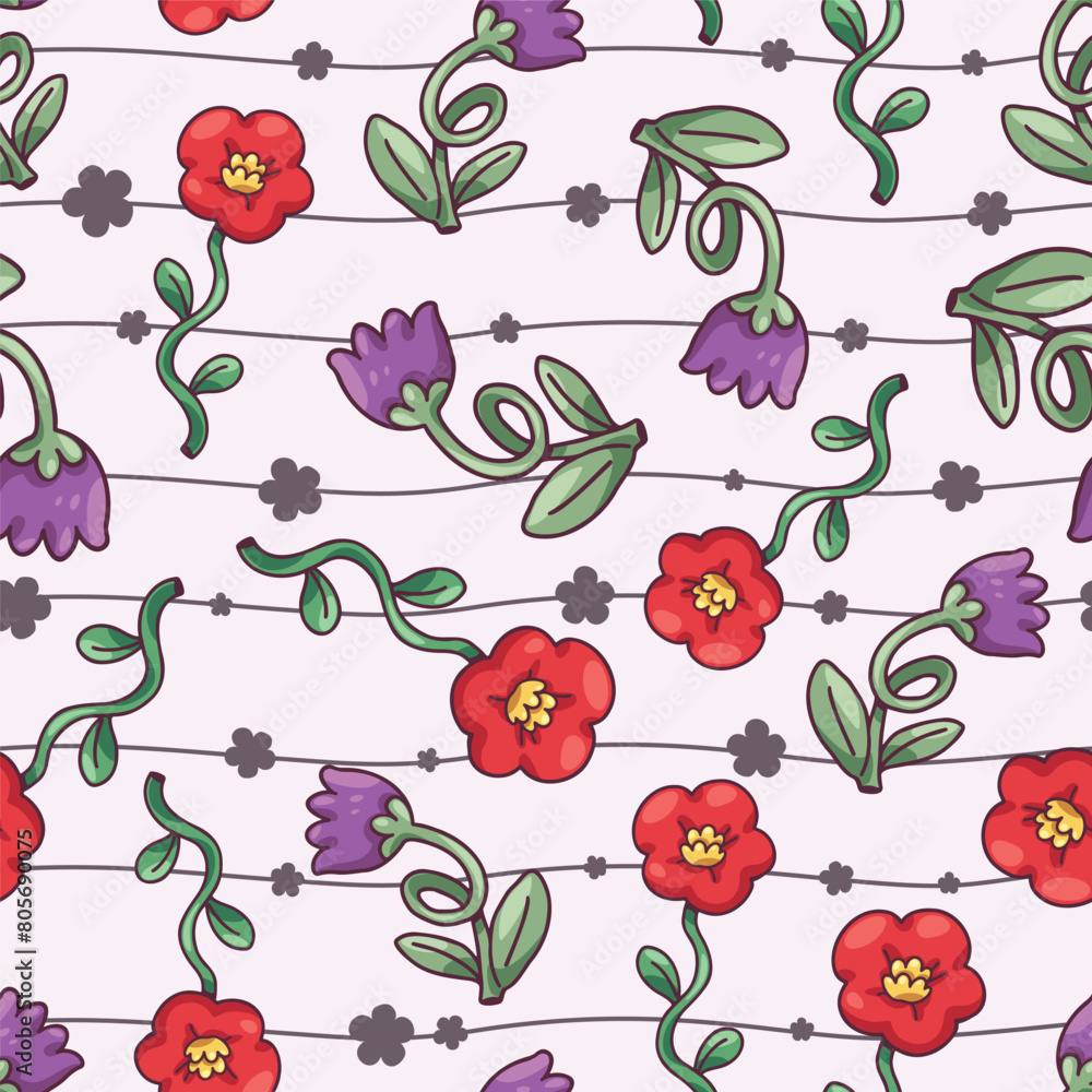 Seamless pattern of funny retro flower, It cute feminine. Pattern for ...