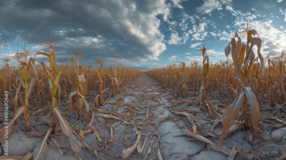 Drought has decimated a crop of corn and left the plants dried out and ...