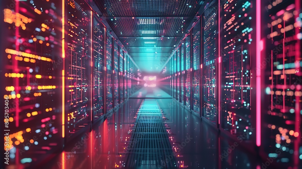 Data center rack server on server room, server room security, data ...