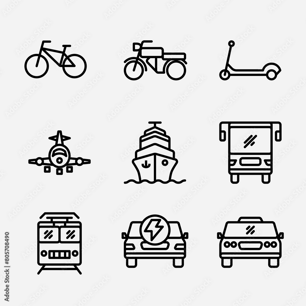 Transportation icon. Collection icon transportation simple linear ...