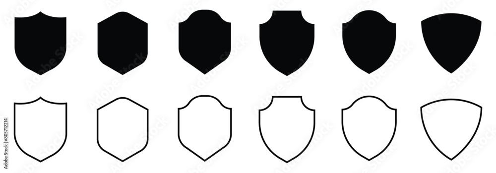 Shields icon set. Different shields shapes. Protect badge. Black ... Shields icon set. Different shields shapes. Protect badge. Black ...