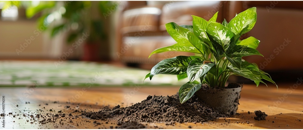 Overturned Plant with Soil Spilled Take a photo of a houseplant tipped ...