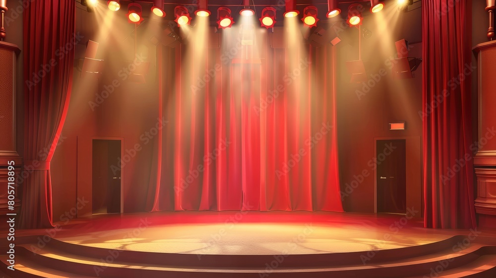 Theatre stage with elegant curtain creates a versatile backdrop for ...
