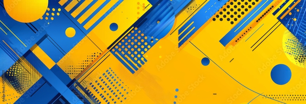 Bright yellow and deep blue hues intertwine in this geometric ...