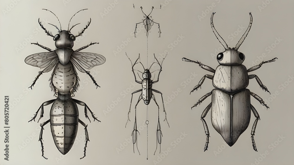 Elegant Minimal Line Drawings of Insects Wallpaper Generative AI Stock ...