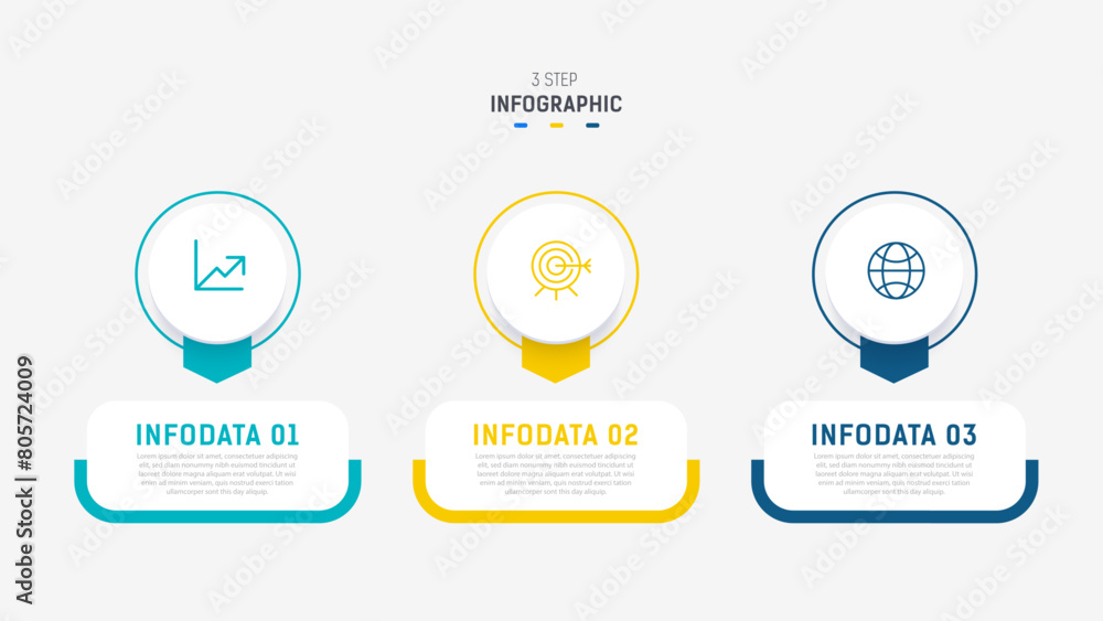 Three Step Infographic label design Vector template with line icons ...