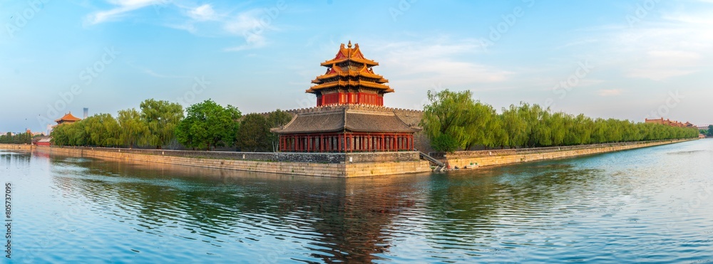 panoranic view of Forbidden City and moat, Beijing, China. Northwest ...