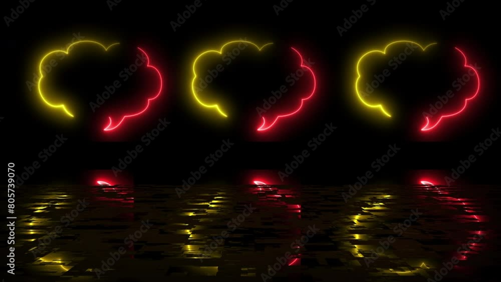 Cloud shape text msg icon animation in 4K reflective black bg. Chatting ...