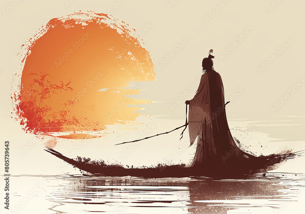 Line drawing of an ancient sculpture of a man holding a boat with a ...