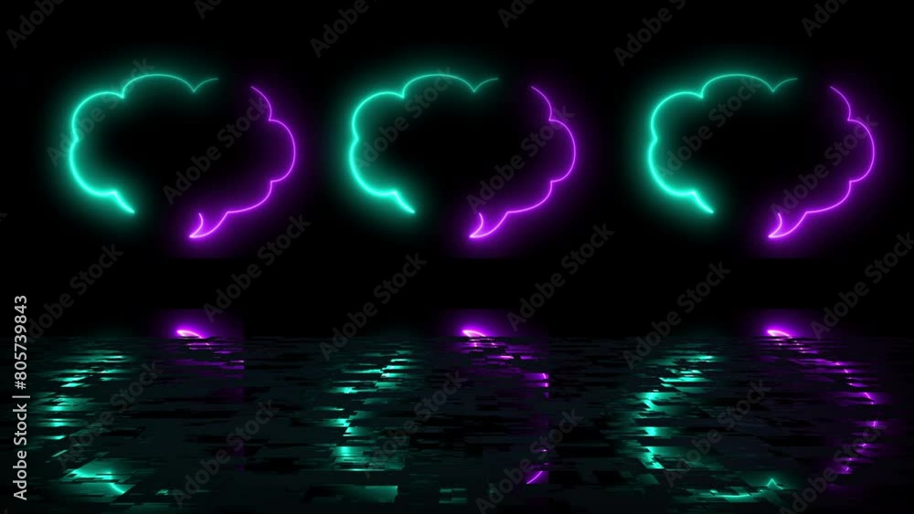 Cloud shape text msg icon animation in 4K reflective black bg. Chatting ...