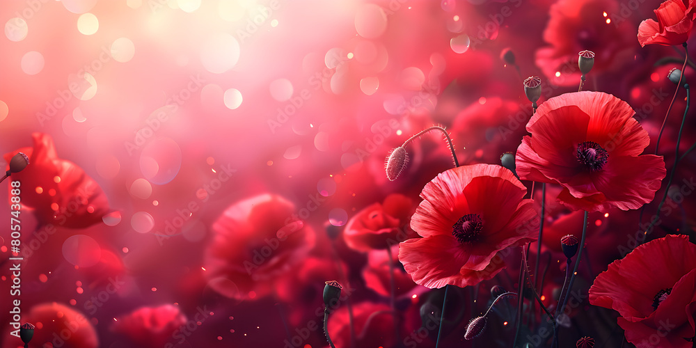 Red poppy background banner with remembrance day poppies. It can be ...