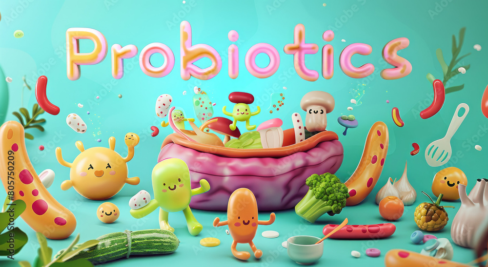 3d cartoon illustration of cute tiny happy bacteria cooking in the ...
