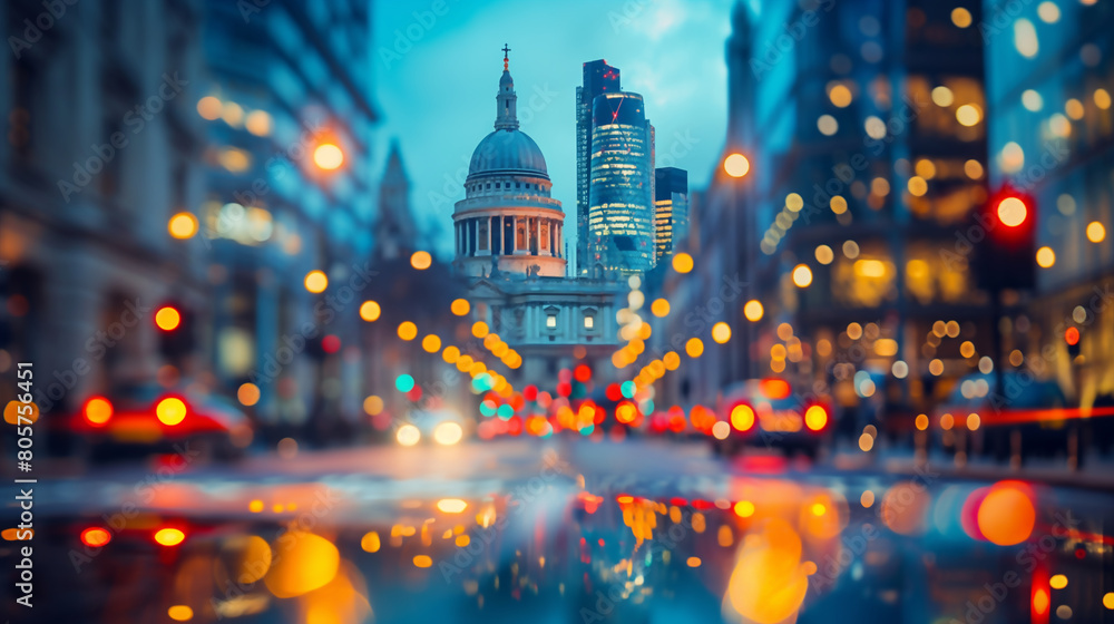 Bokeh blurred cityscape in front at night The lights illuminate the ...
