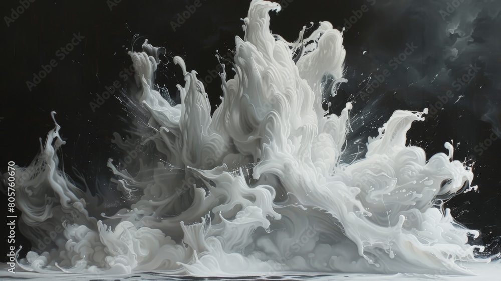 the tranquil beauty of white paint billowing and coalescing on canvas ...