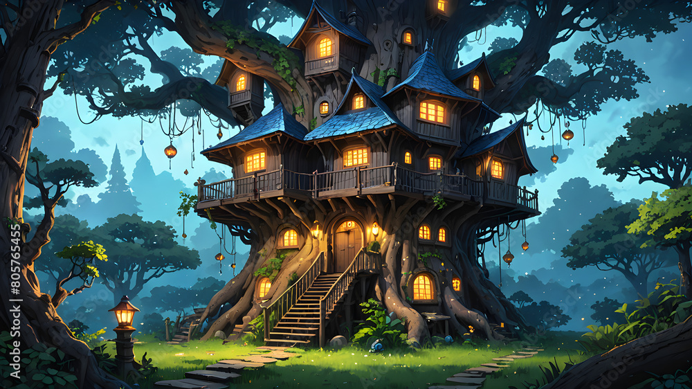 Explore the Mystery of A Wizard's Enormous, Scary Oak Tree House Stock ...