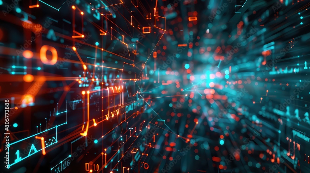 Digital mathematical symbols 3D illustration. Abstract futuristic ...