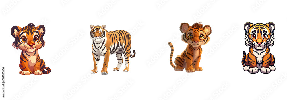 set of cartoon tigers with different angle sittings & standing position ...
