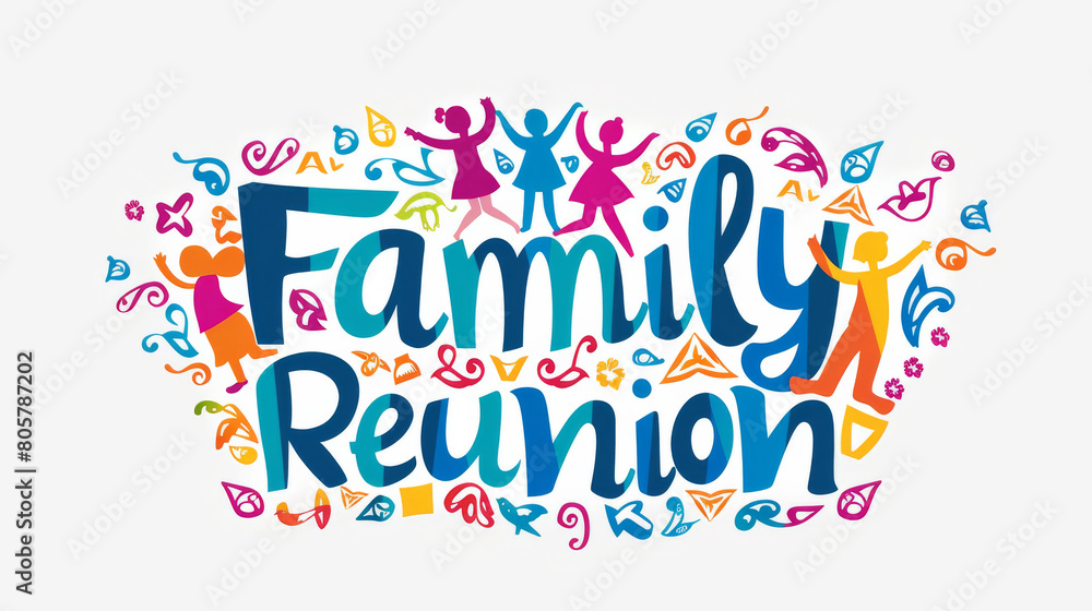 Family reunion illustration with written family reunion and festive ...